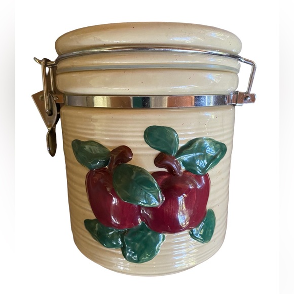 Kitchen | Vintage Apple Kitchen Ceramic Canister Creamy Beige W Red ...